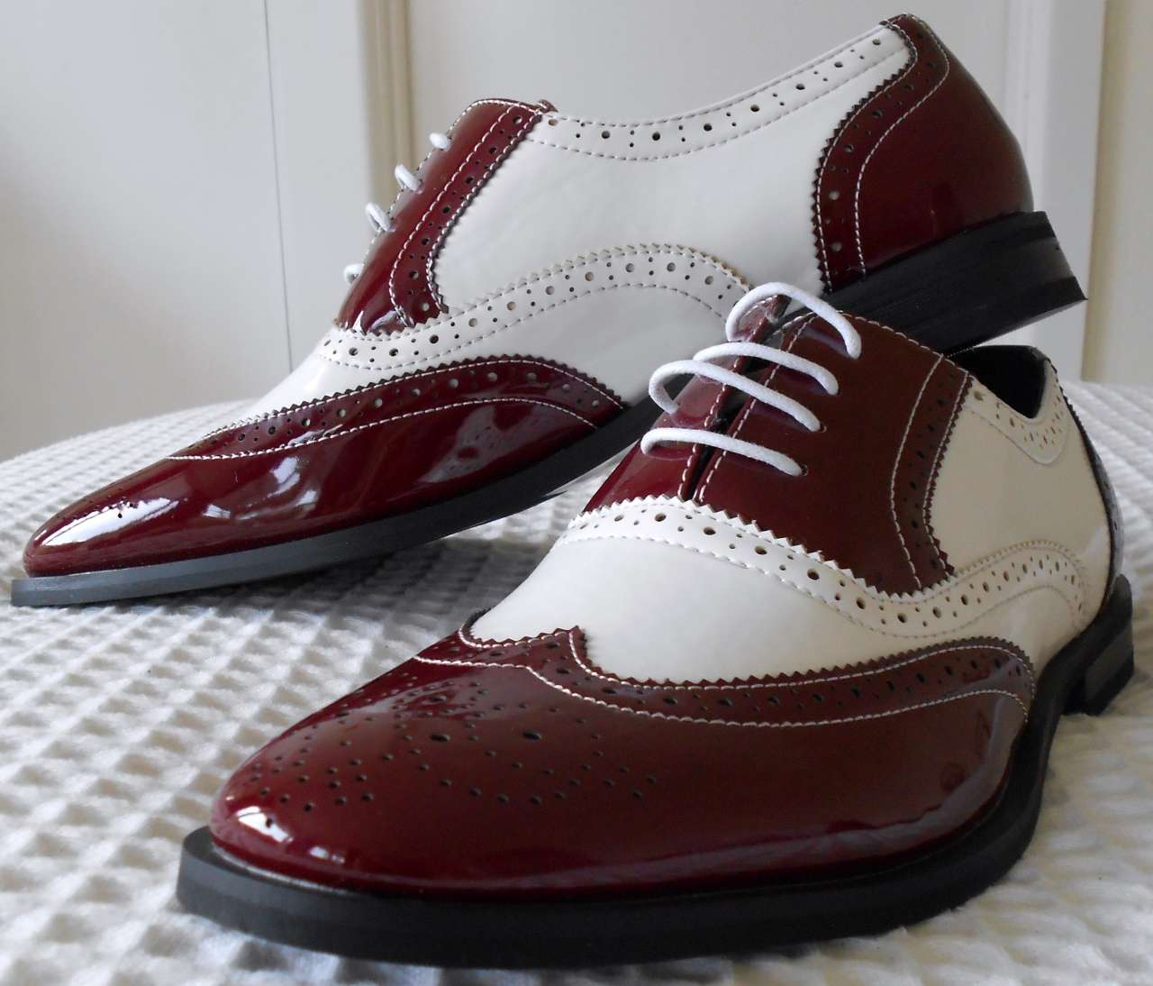 Burgundy and White Brogues - Shoes - New Zealand